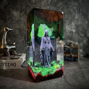 Blessed Mother Resin Wood Lamp,virgin Mary, Christian Art,christian ...