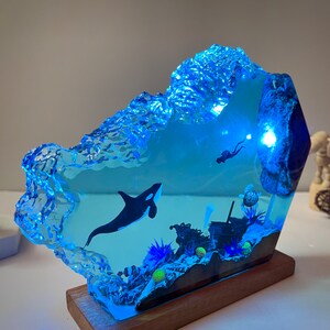 Orca Whale and Turtle Resin Wood Lamp ,killer Whale Resin Lamp,handmade ...