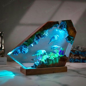 Manatee Family Resin Wood Lamp, Resin Art,minimalist Decor,gift for ...
