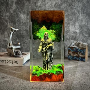 Jesus Resin Wood Lamp, Christian Art,christian Bedside,easter Gifts ...