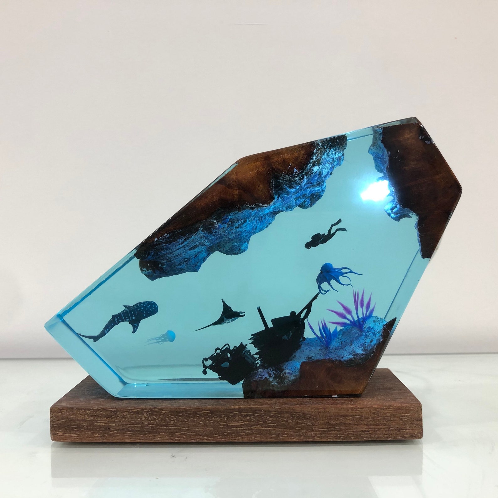 Whale Shark and Octopus Night Light Epoxy Resin Wood Rustic - Etsy