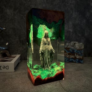 Blessed Mother Resin Wood Lamp,virgin Mary, Christian Art,christian ...
