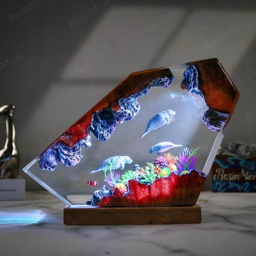 Manatee Family Resin Wood Lamp, Resin Art,minimalist Decor,gift for ...