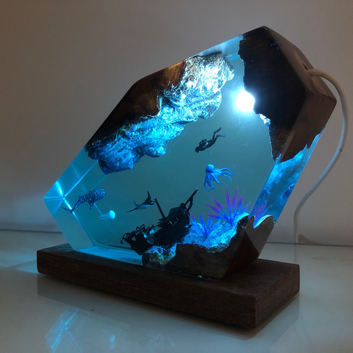 Whale Shark and Octopus Night Light Epoxy Resin Wood Rustic - Etsy