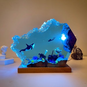 Orca Whale and Turtle Resin Wood Lamp ,killer Whale Resin Lamp,handmade ...