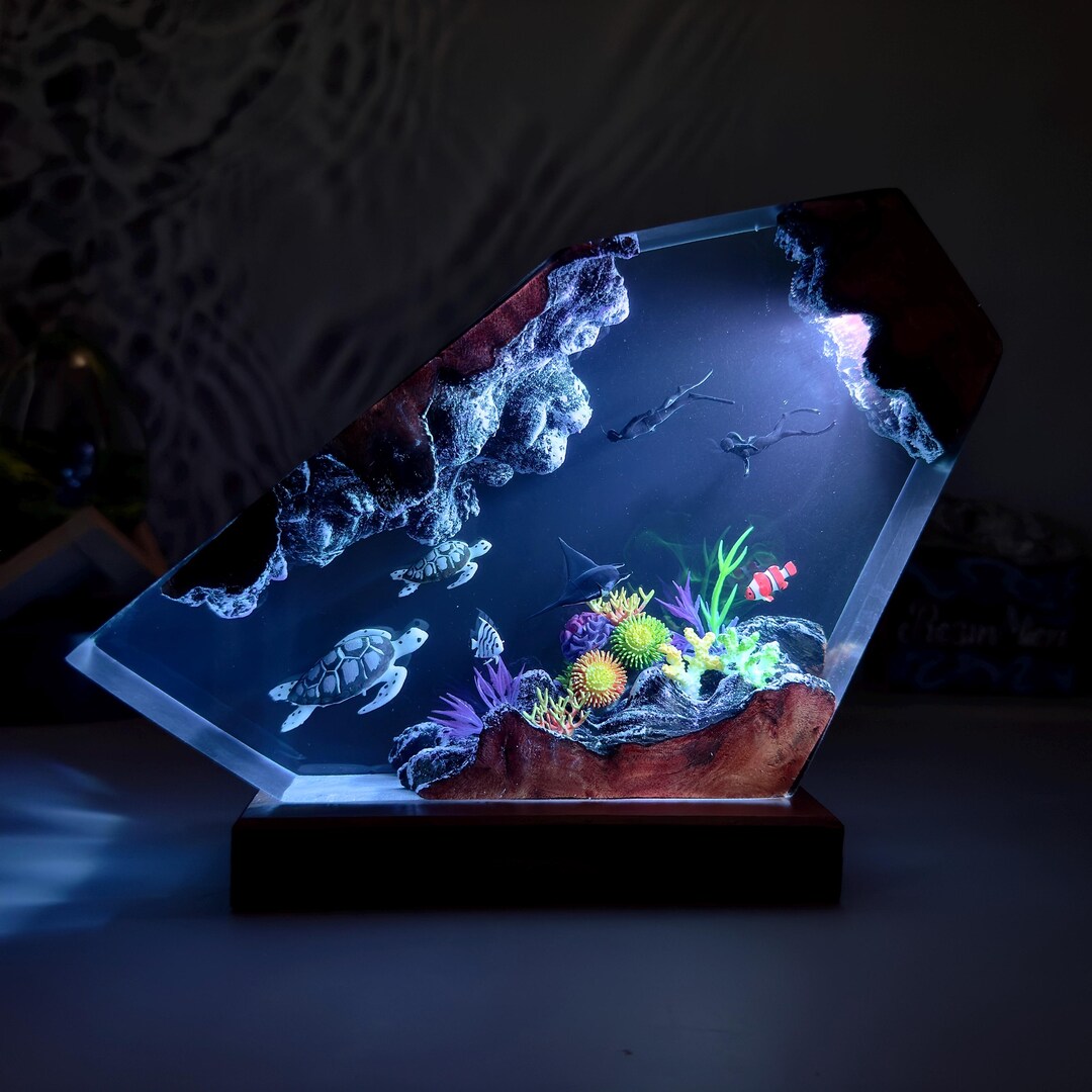 Turtles Coral Epoxy Resin Lamp - Unique Epoxy Night Light for Bedroom ...