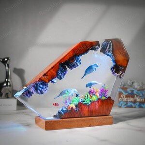 Manatee Family Resin Wood Lamp, Resin Art,minimalist Decor,gift for ...