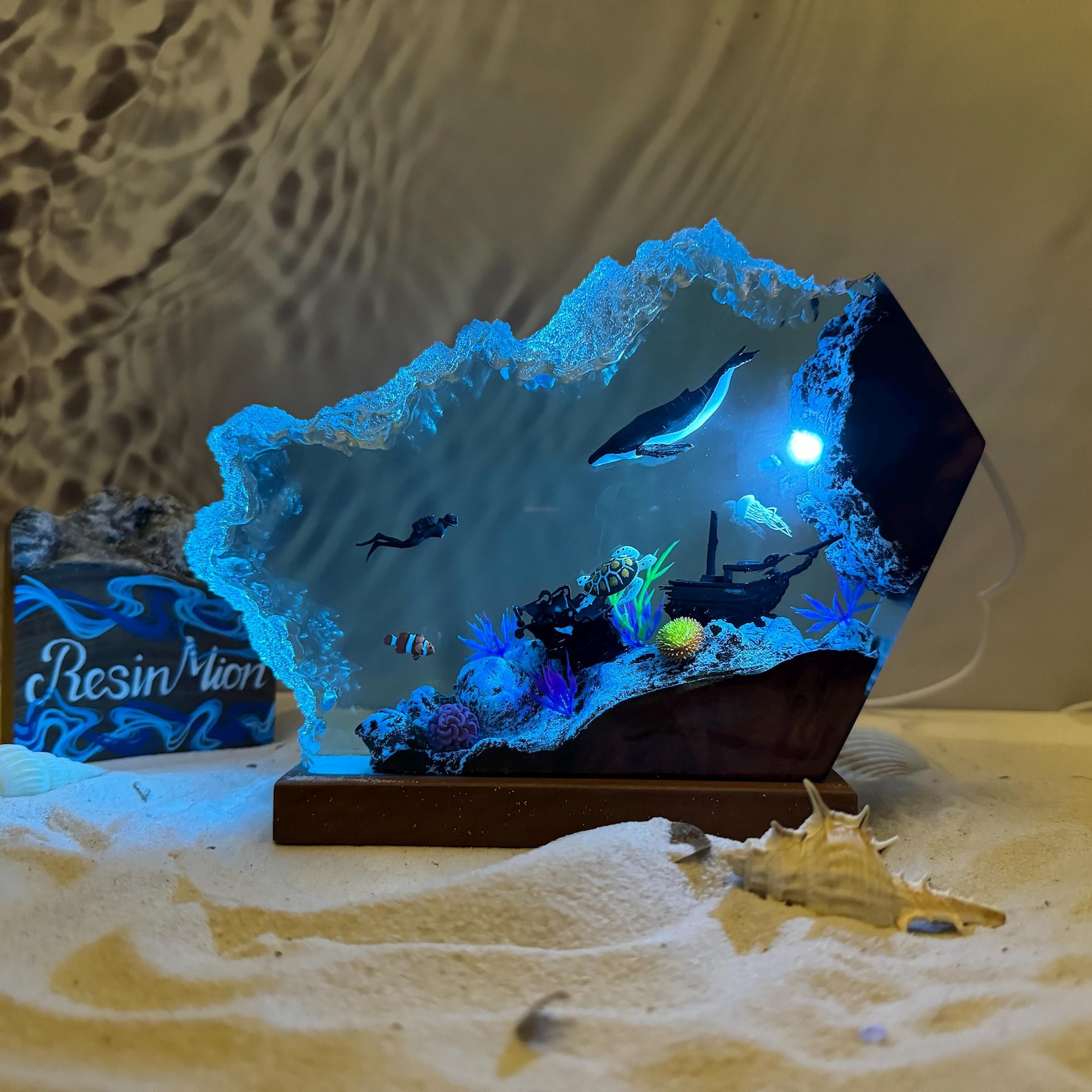 Epoxy Resin Wood Lamp,humpback Whale and Turtle Night Light,scuba ...