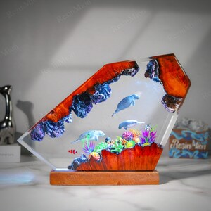 Manatee Family Resin Wood Lamp, Resin Art,minimalist Decor,gift for ...