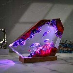 Manatee Family Resin Wood Lamp, Resin Art,minimalist Decor,gift for ...