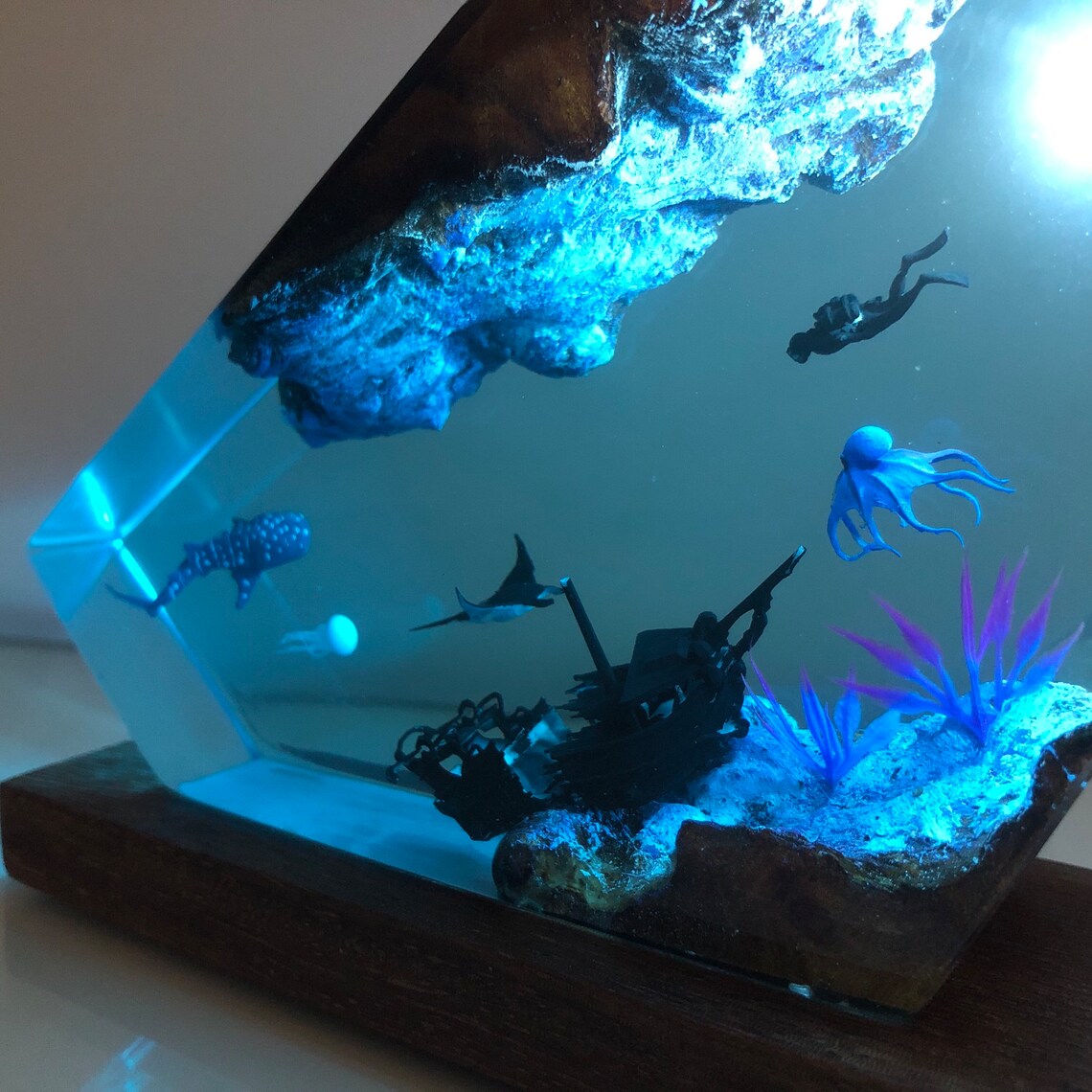 Whale Shark and Octopus Night Light Epoxy Resin Wood Rustic - Etsy