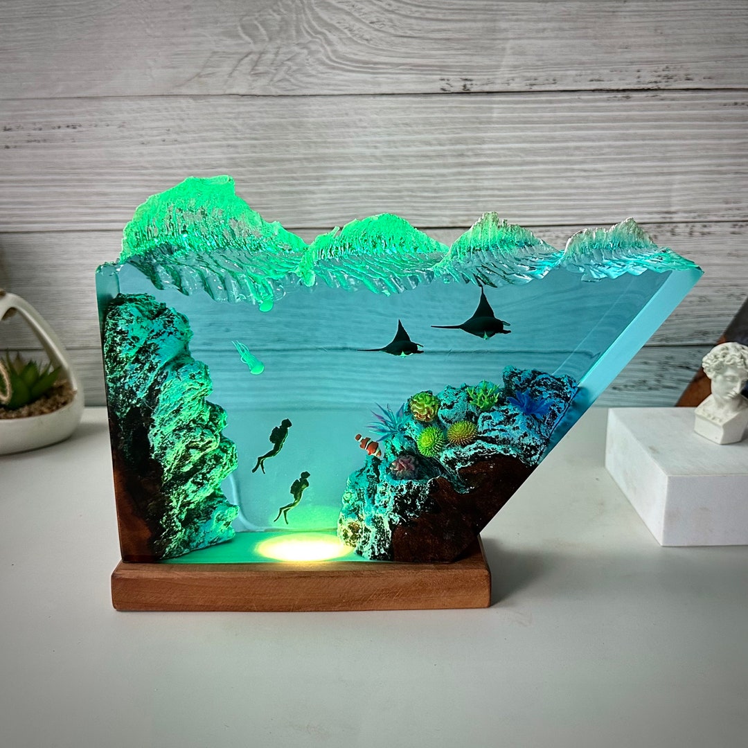 Daddy and Baby Manta Rays Lamp,epoxy Resin Table Lamp, Ocean Resin Lamp ...
