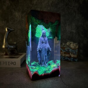 Blessed Mother Resin Wood Lamp,virgin Mary, Christian Art,christian ...