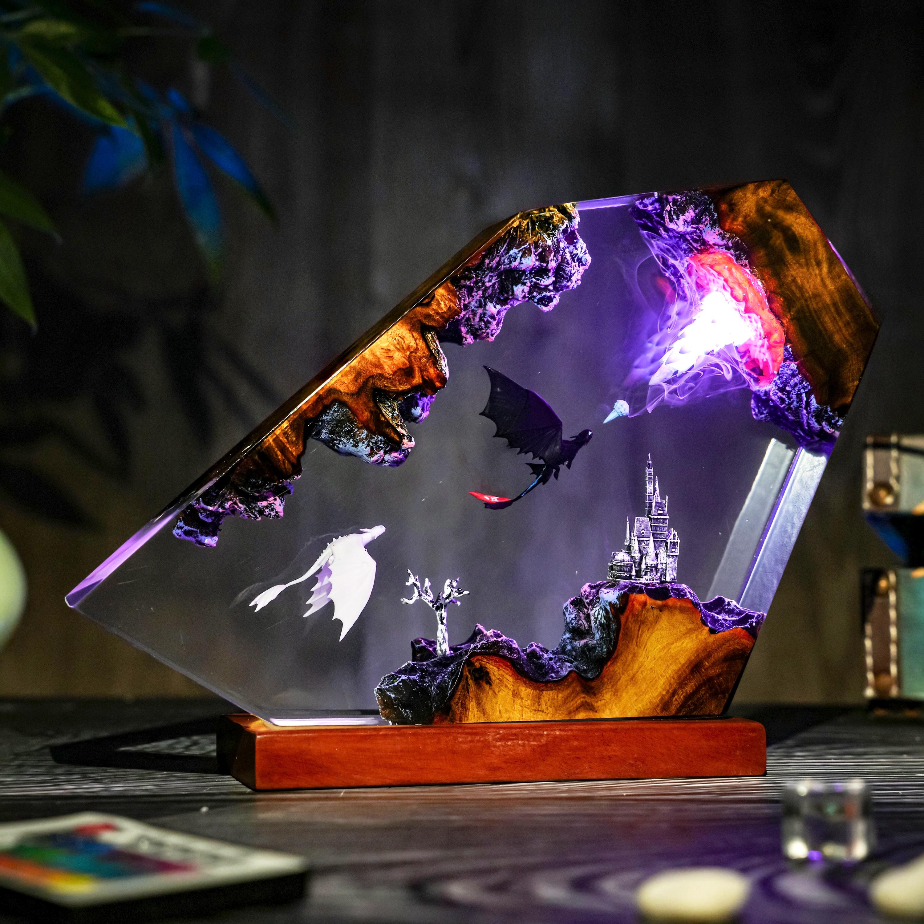 Desk Night Lamp Handmade Dragons Light, Dragon Couple , Fantasy Gift ...