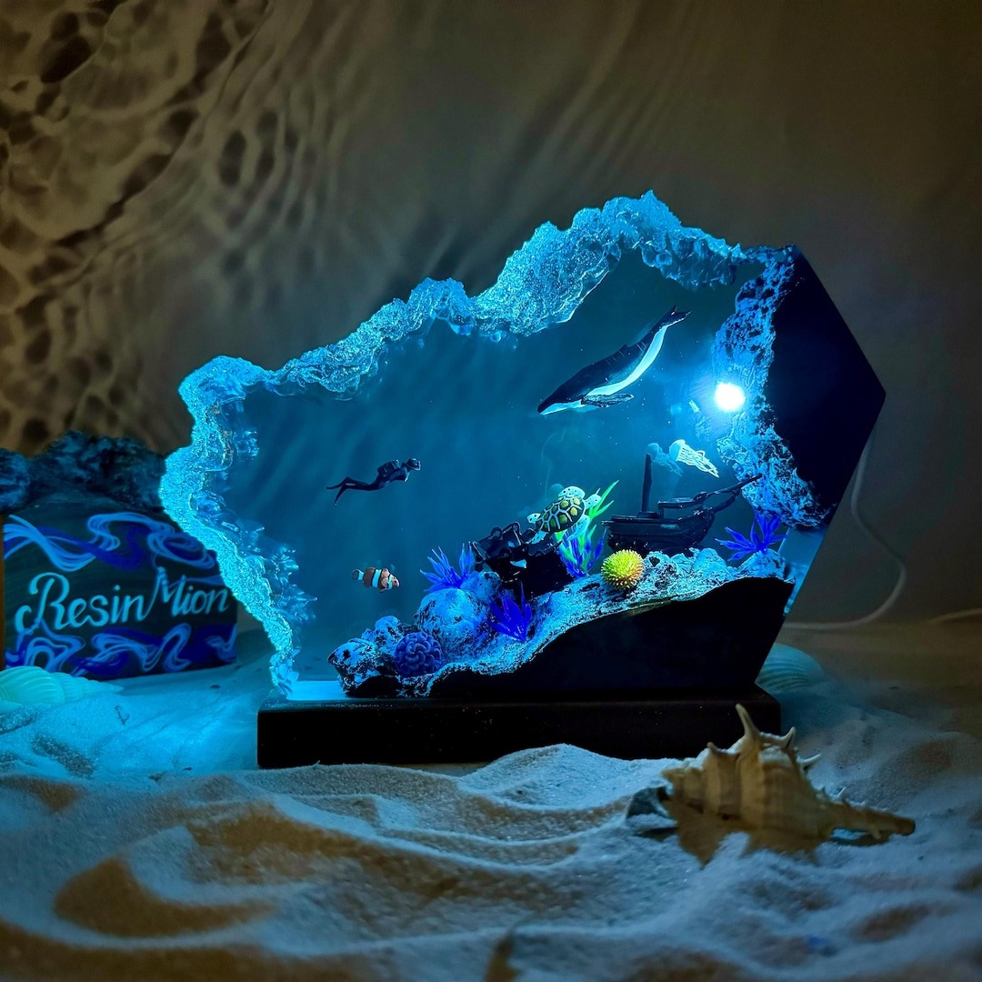 Epoxy Resin Wood Lamp,humpback Whale and Turtle Night Light,scuba ...