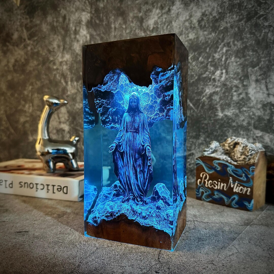 Blessed Mother Resin Wood Lamp,virgin Mary, Christian Art,christian ...