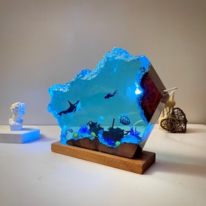 Orca Whale and Turtle Resin Wood Lamp ,killer Whale Resin Lamp,handmade ...