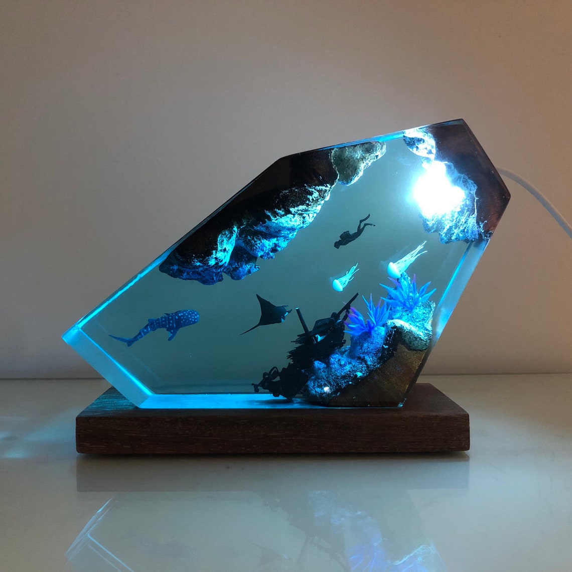 Whale Shark and Octopus Night Light Epoxy Resin Wood Rustic - Etsy