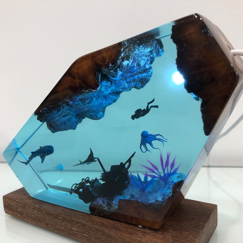 Whale Shark and Octopus Night Light Epoxy Resin Wood Rustic - Etsy