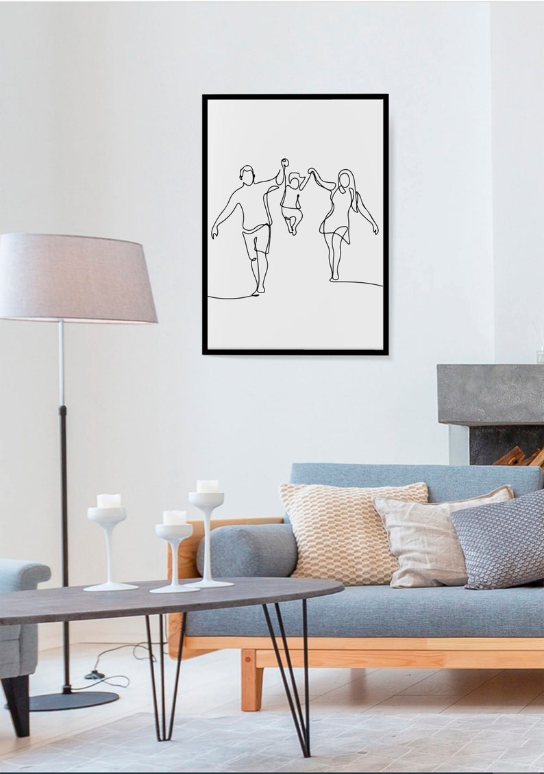 Line Art Print, Mom Dad and Child Art Print, Family Poster, Family Line Art, Minimalist Art ...