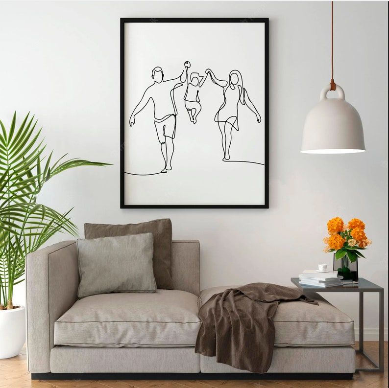 Line Art Print, Mom Dad and Child Art Print, Family Poster, Family Line Art, Minimalist Art ...