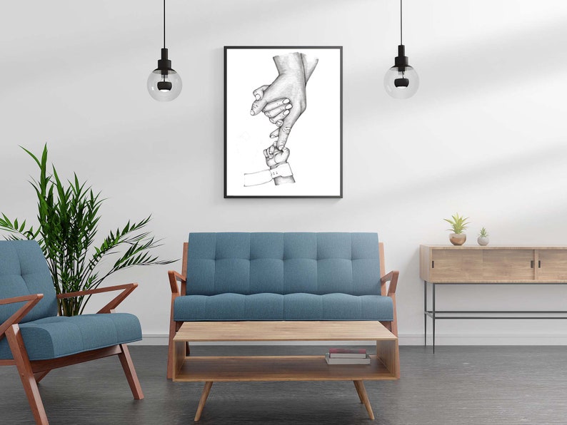 Family Line Art, Mum, Dad and Baby Line Print, Family Holding Hands ...
