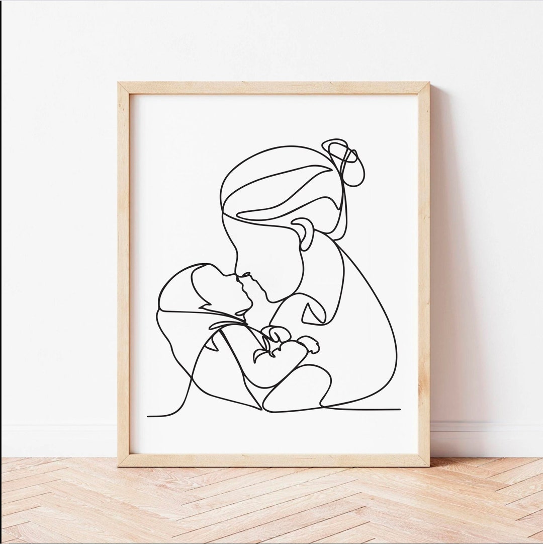 Mom and Baby Line Art Line Art Print Mom Gift New Mom - Etsy