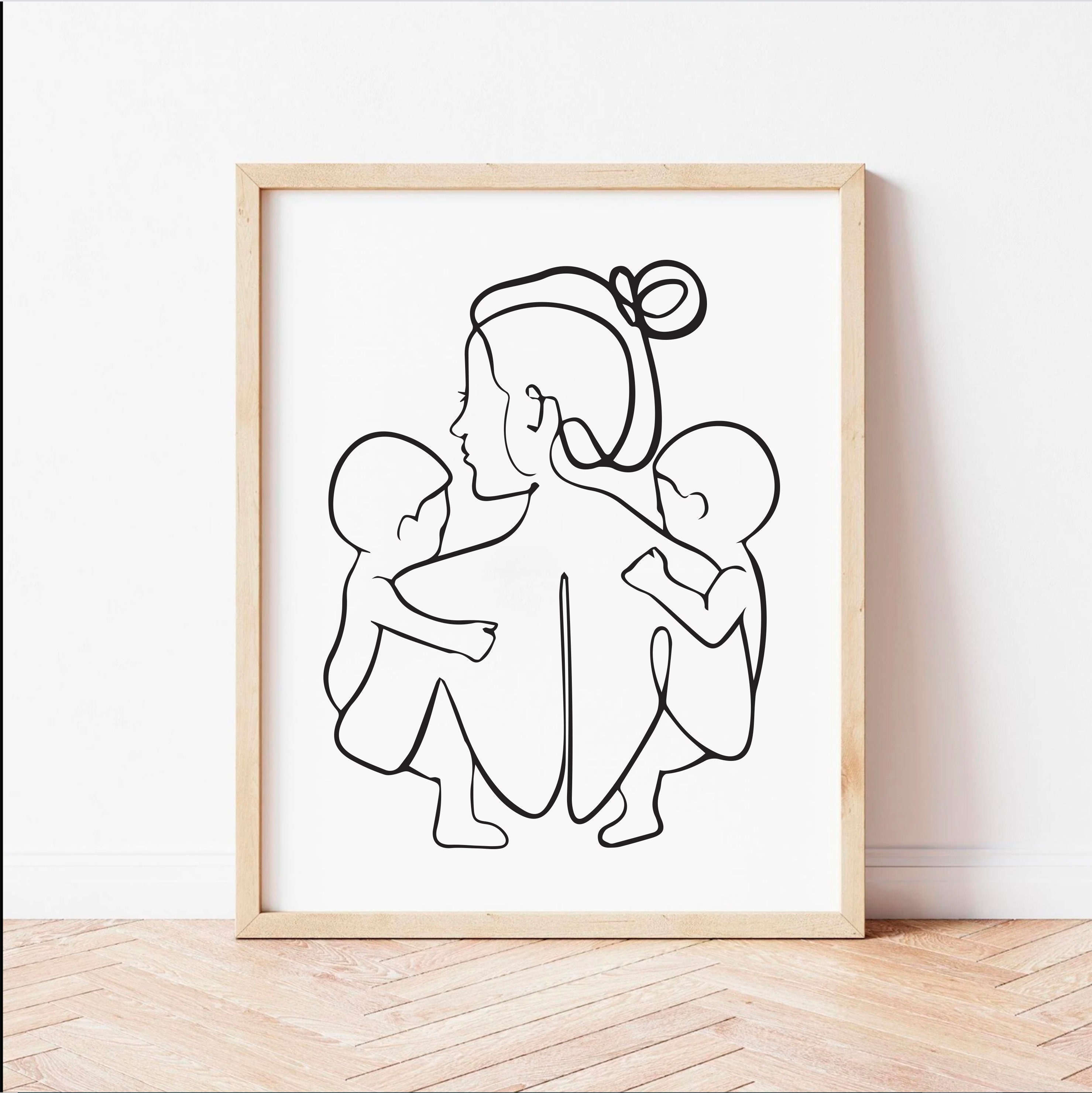 Line Art Print, Twin Mom, Newborn Twins Print, Mom of 2, Mom and Baby ...