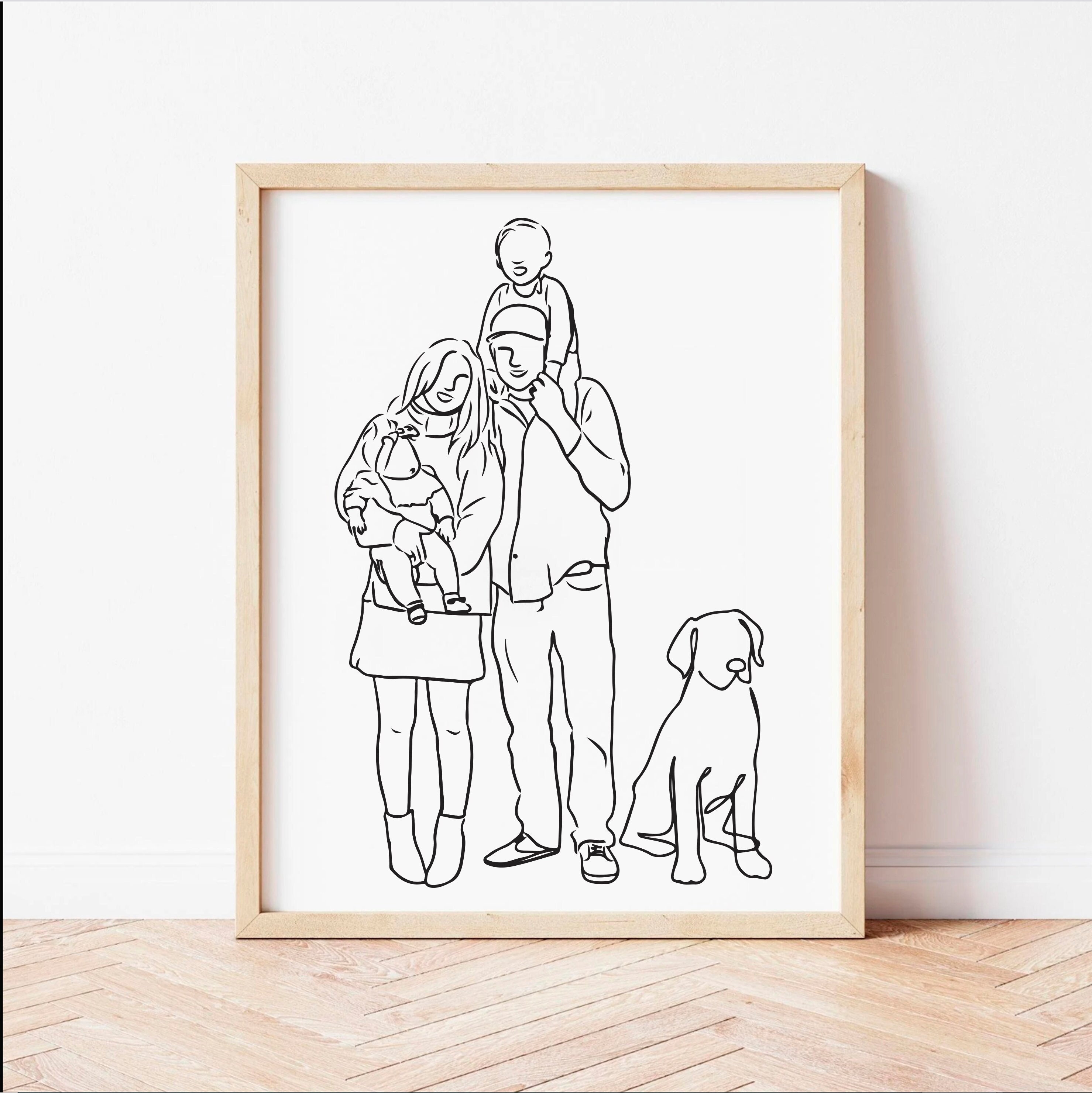 Family Line Art, Minimalist Illustration, Family Portrait, Printable ...