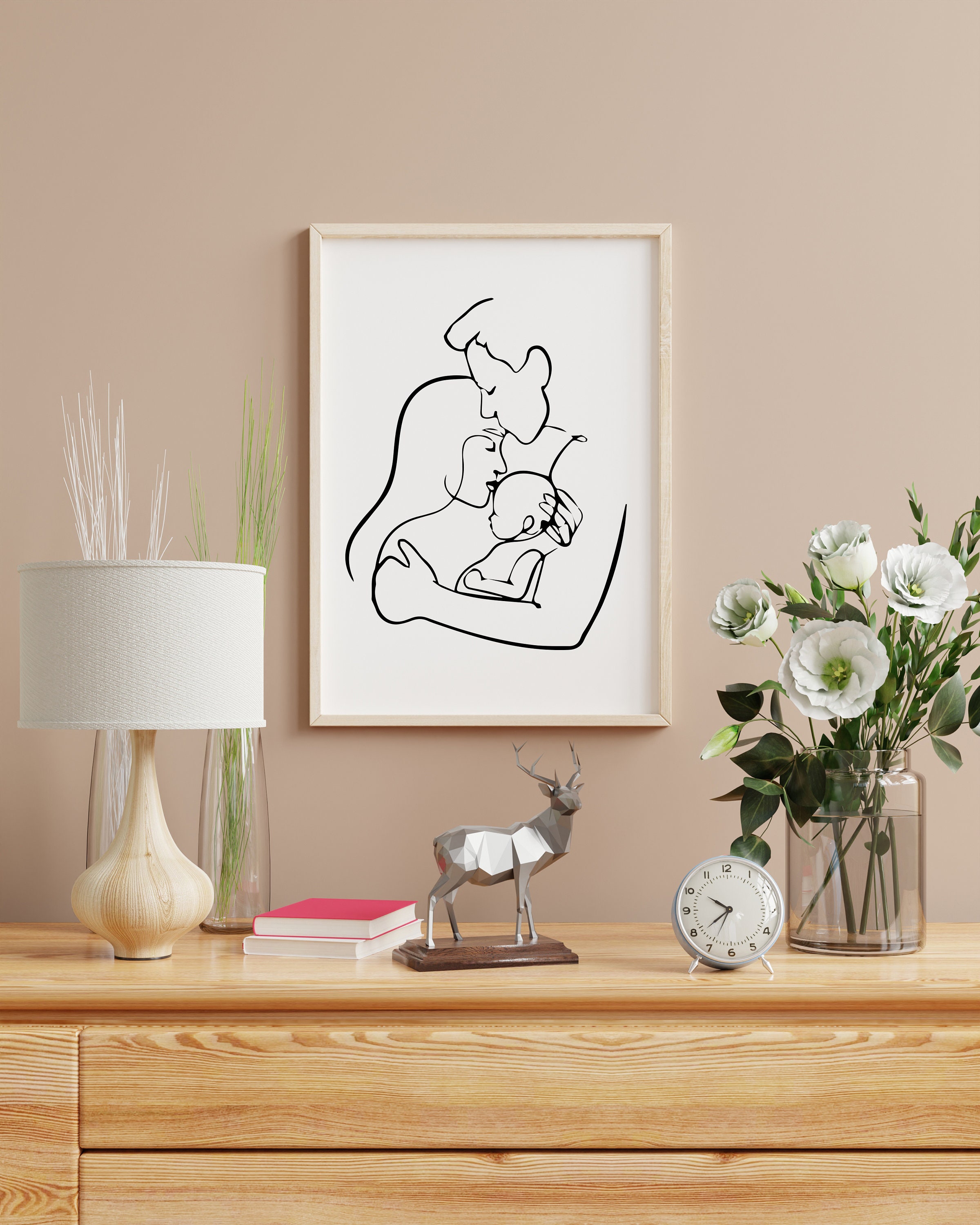 Line Art Print, Mum,dad and Baby Line Print, Newborn Gift, Family Line ...