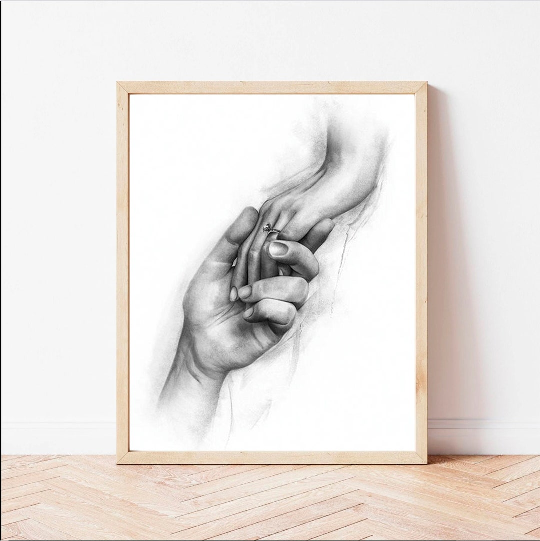 Wedding Wall Art, Hands Art, Hands Line Drawing Print, Engagement Print ...