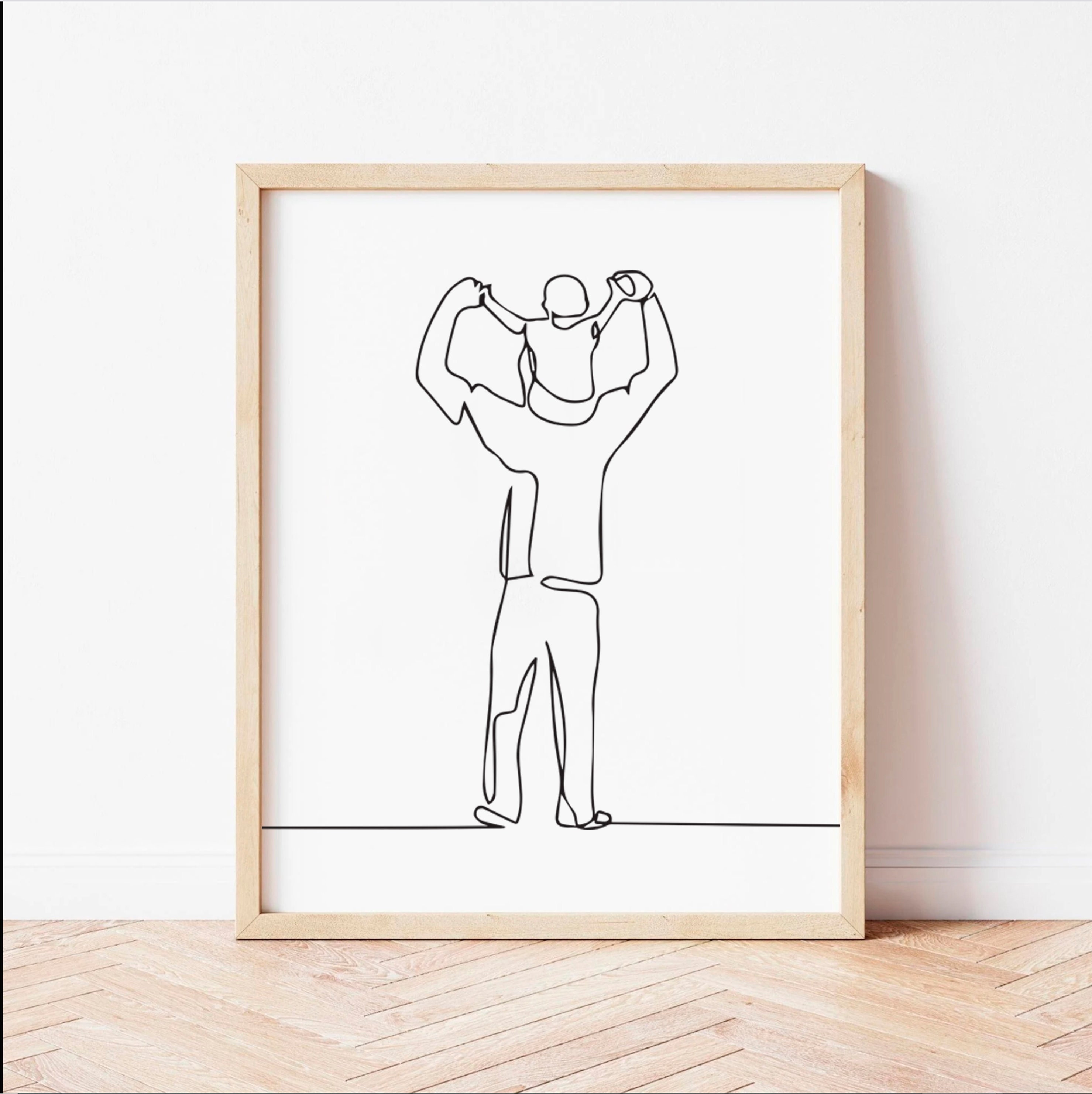 Dad and Son Line Print, Printable Line Art, Gift for Dad, Father and ...