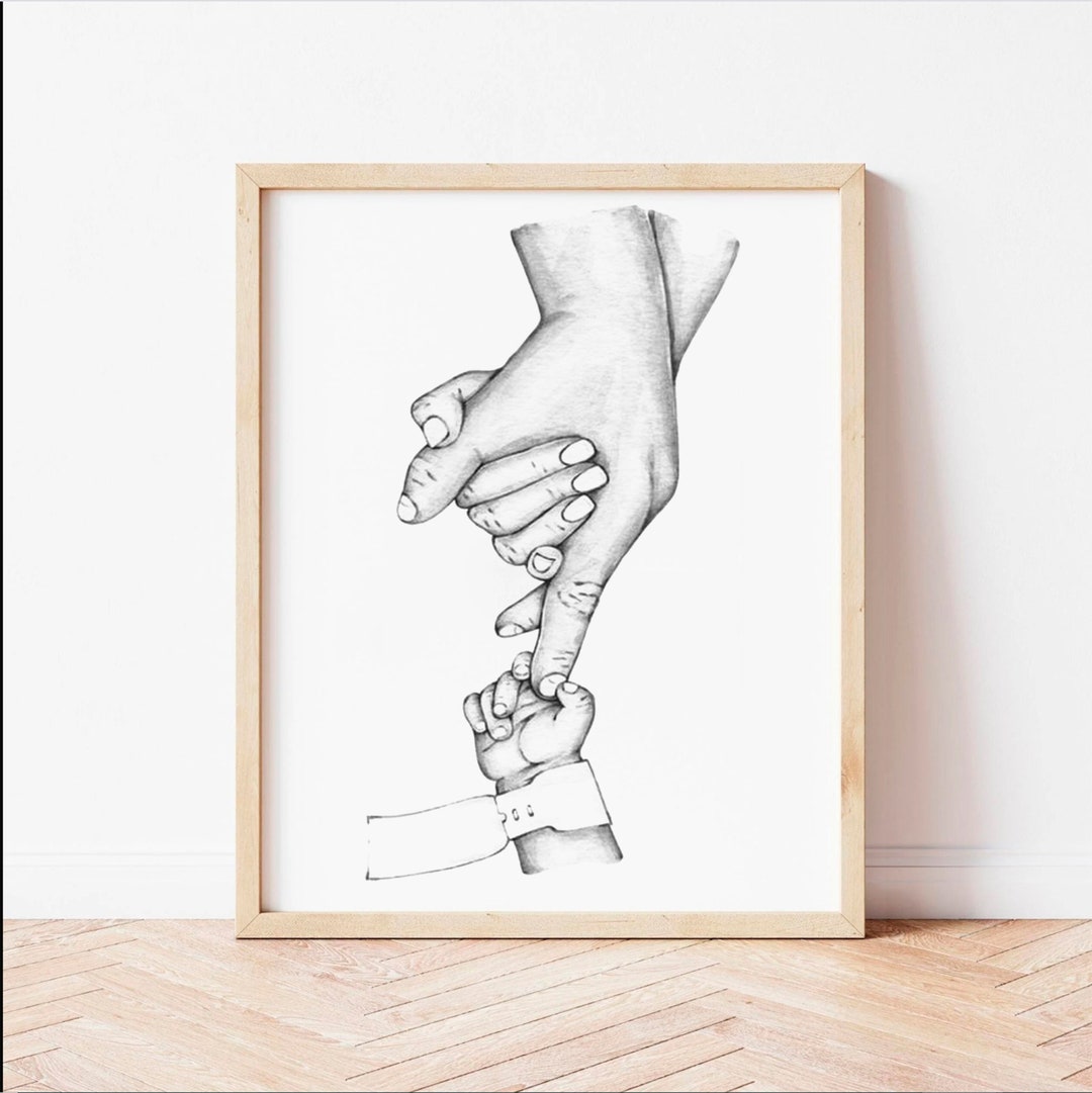 Family Line Art, Mum, Dad and Baby Line Print, Family Holding Hands ...