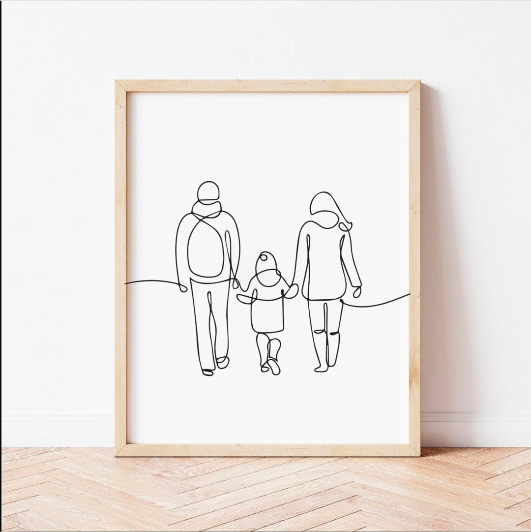 Line Art Print, Family Line Art, Mom Dad and Child Art Print, Family ...