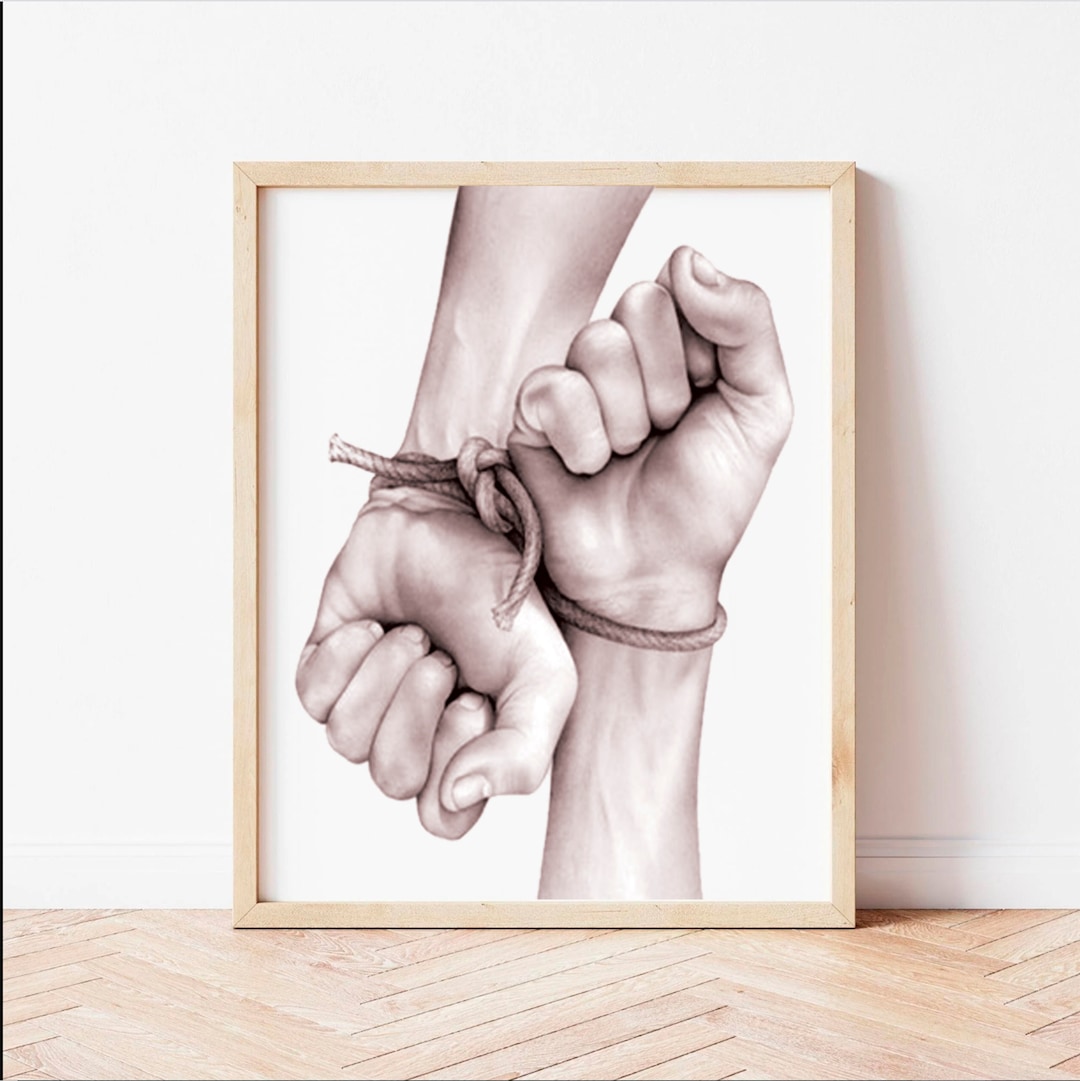 Holding Hands Wall Art, Tied Hands Print, Line Drawing Print, Hands ...