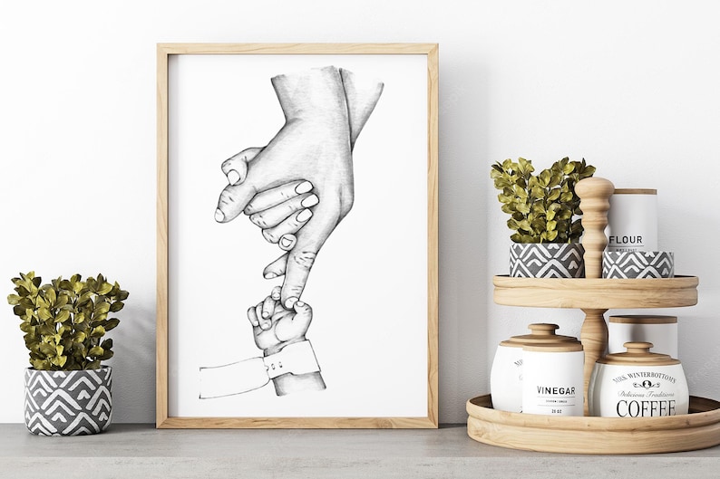 Family Line Art, Mum, Dad and Baby Line Print, Family Holding Hands ...
