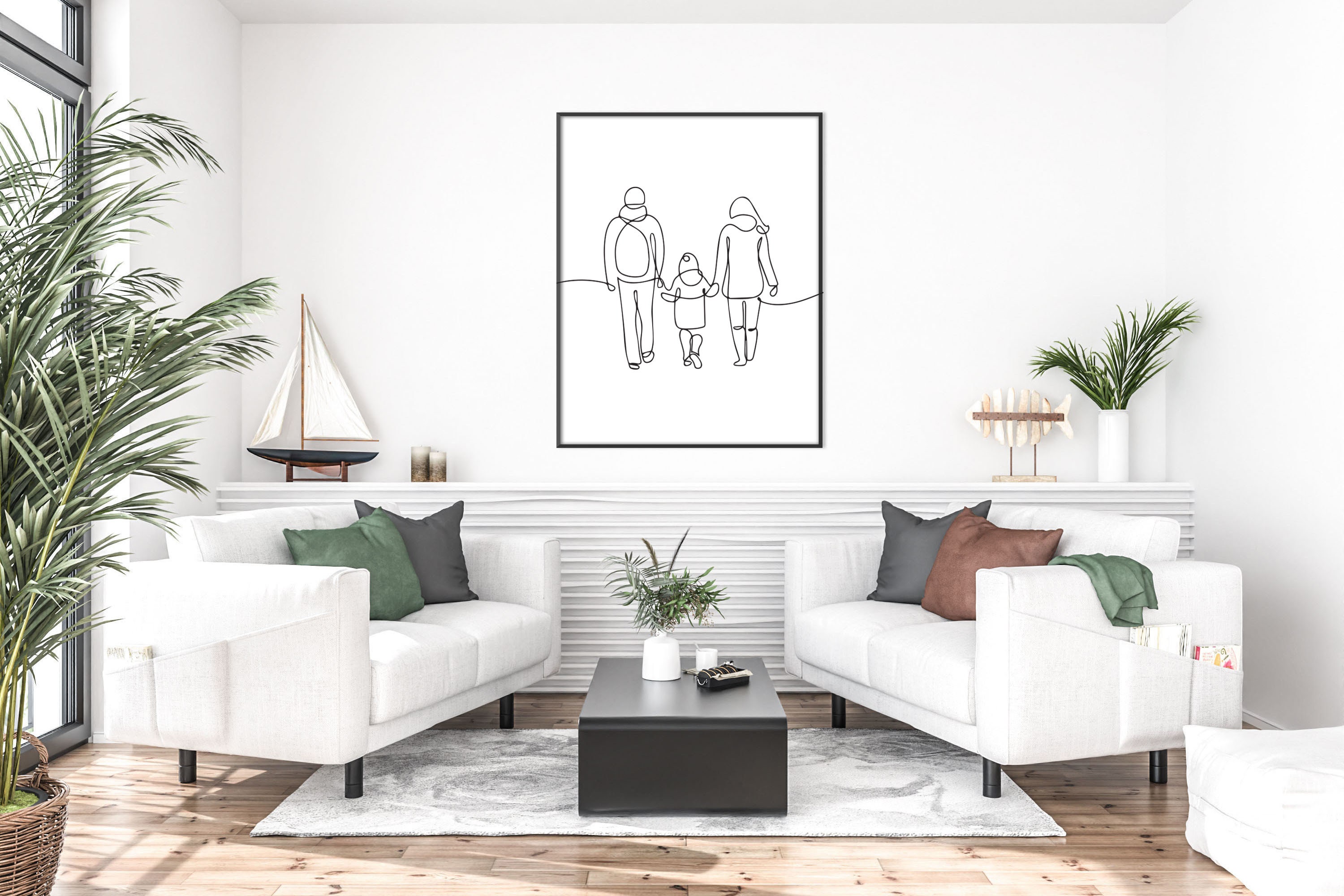 Line Art Print, Family Line Art, Mom Dad and Child Art Print, Family ...