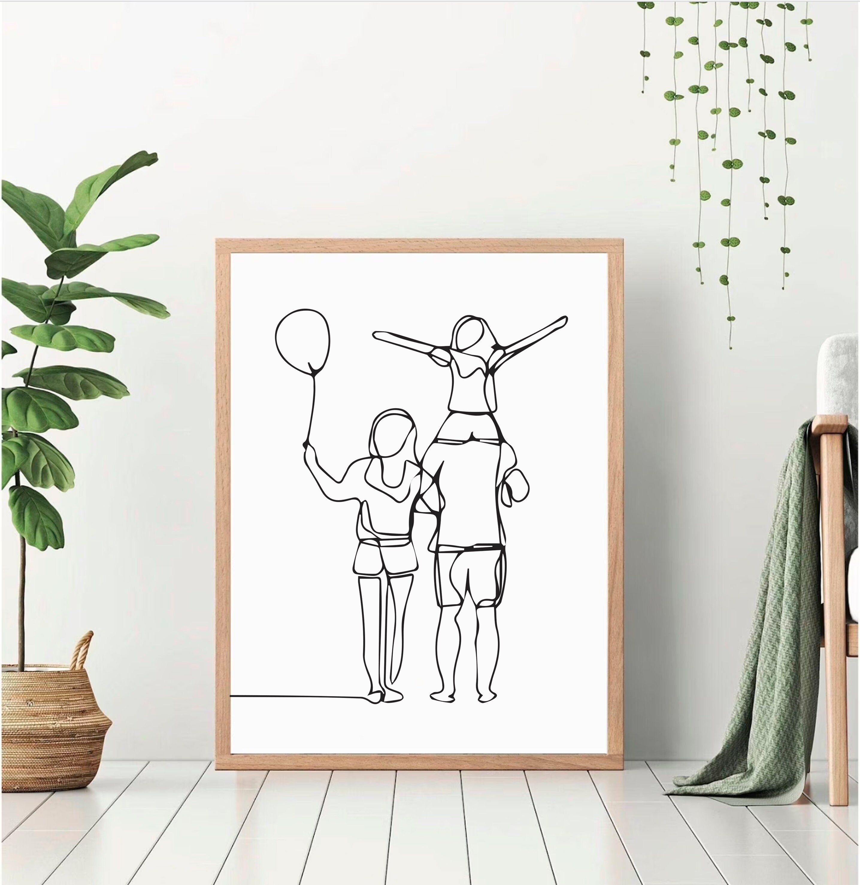 Family Line Art, Line Art Print, Family Poster, Mom Dad and Child Art ...