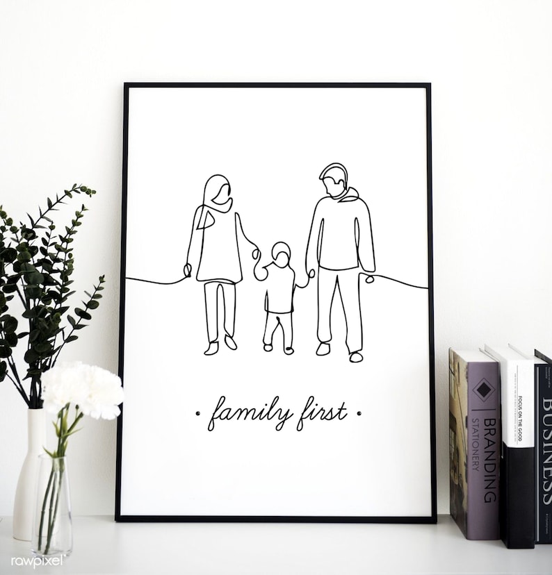 Line Art Print, Family Line Art, Mom Dad and Child Art Print, Family ...
