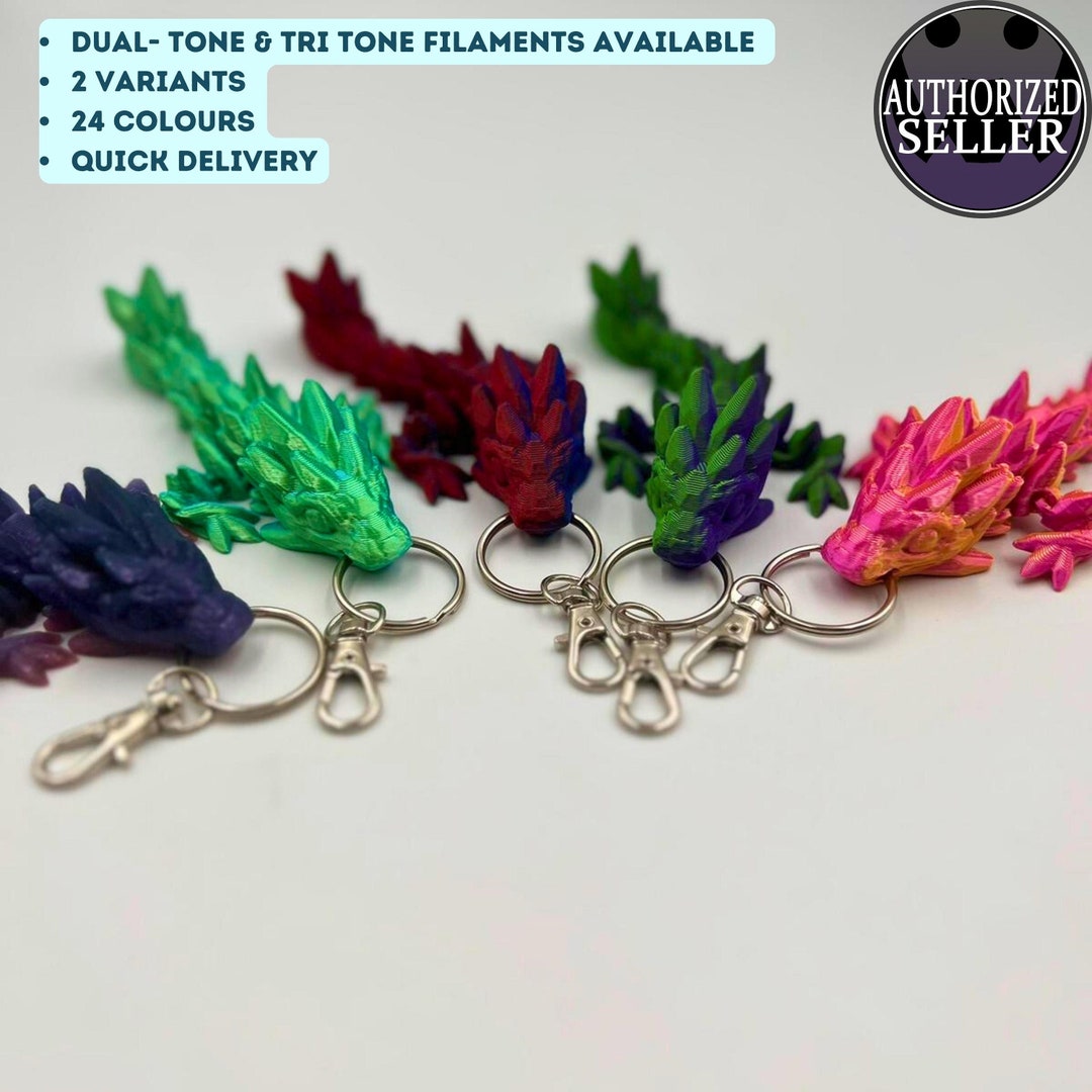 Articulated Crystal & Gem Dragon Key Rings 3D Printed Dual Tone Premium ...