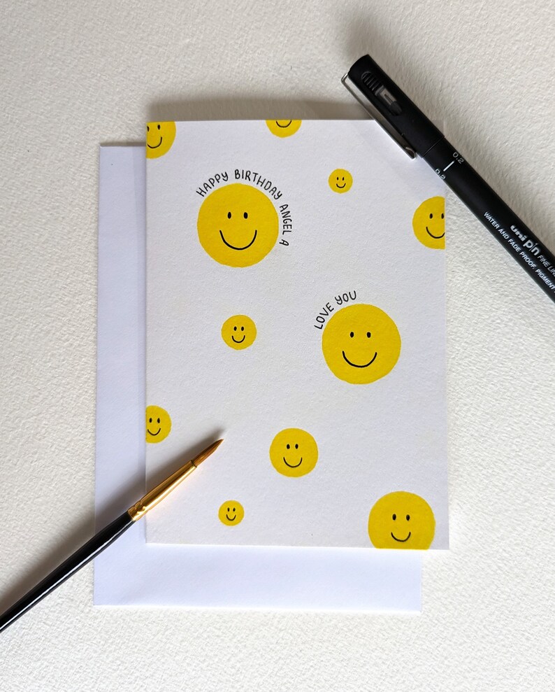 Personalised Smiley Faces Greetings Card, Hand Painted Birthday Card ...