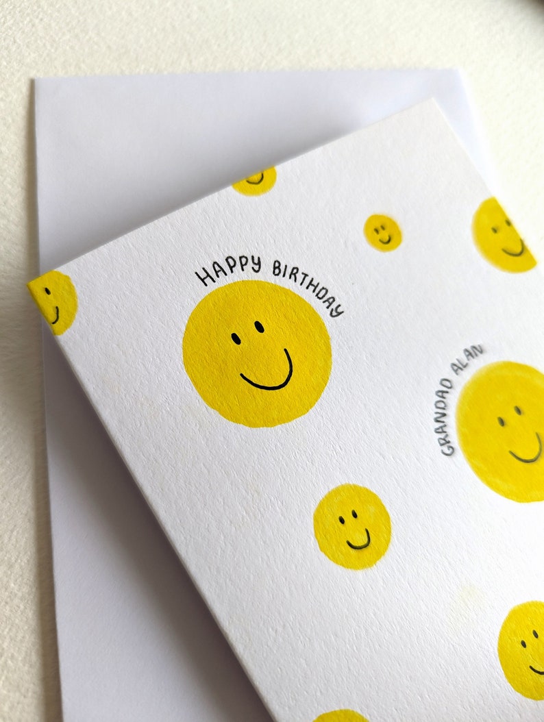 Personalised Smiley Faces Greetings Card, Hand Painted Birthday Card ...