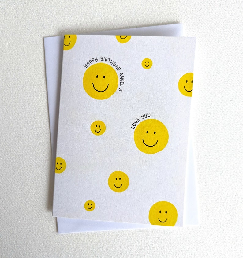 Personalised Smiley Faces Greetings Card, Hand Painted Birthday Card ...