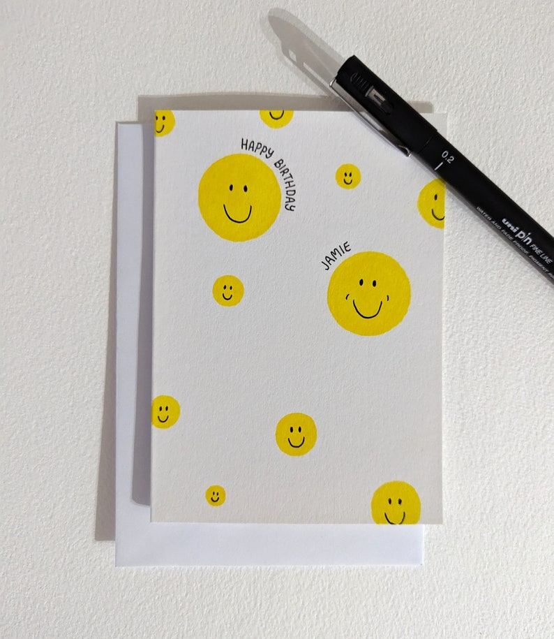Personalised Smiley Faces Greetings Card, Hand Painted Birthday Card ...