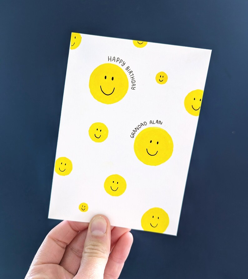 Personalised Smiley Faces Greetings Card, Hand Painted Birthday Card ...