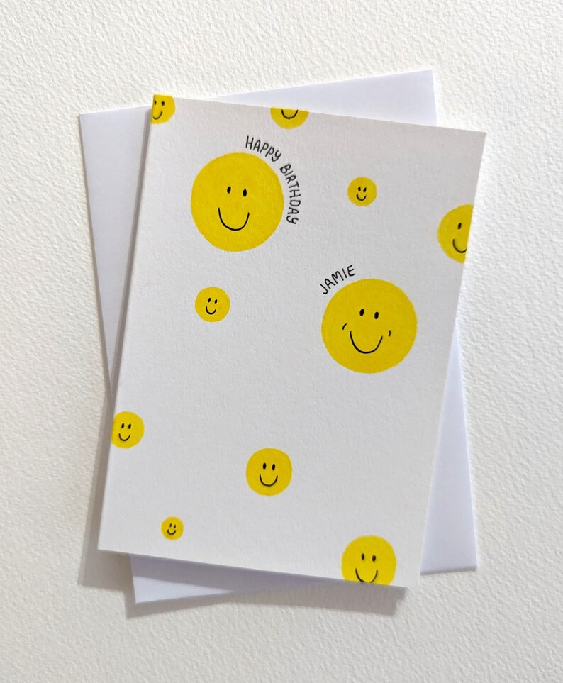 Personalised Smiley Faces Greetings Card, Hand Painted Birthday Card ...