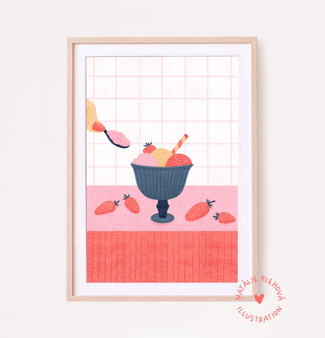Ice Cream Art Print - Size A5 or A4 - Digital Illustration - Wall Art ...