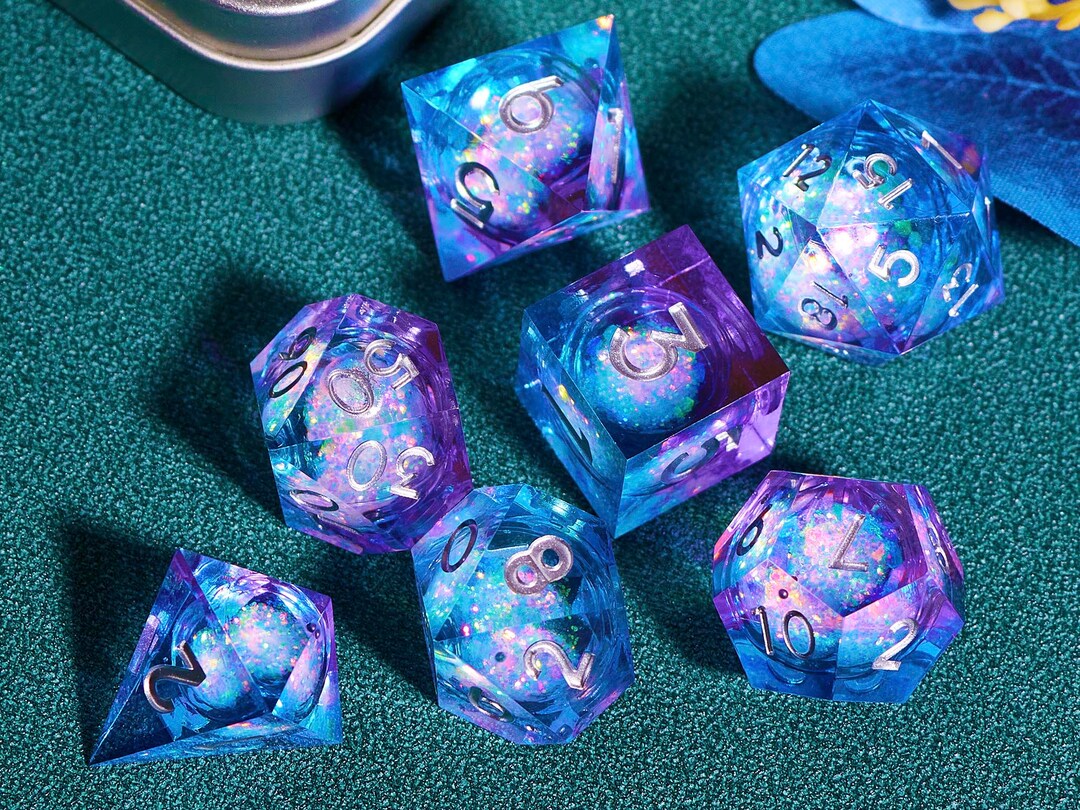 Starry Sky Liquid Core DnD Dice Set, Shiny dice set liquid core D20 ...