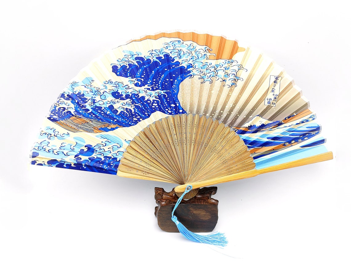 Bamboo and Fabric Folding Fan Pattern the Great Wave off - Etsy Canada