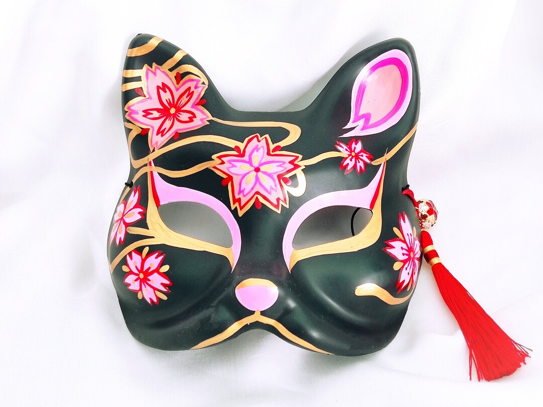 Kitsune Mask Disguise Woman Black Japanese Costume Mask Sakura Cherry ...